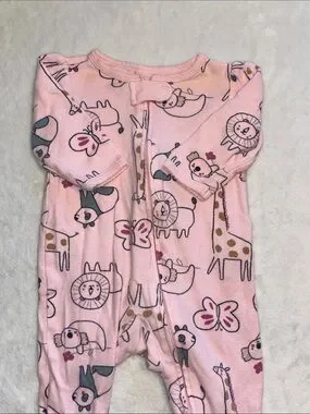 Carter's | One Pieces | Carters Pink Zip Up Animal Print Footed Baby ...